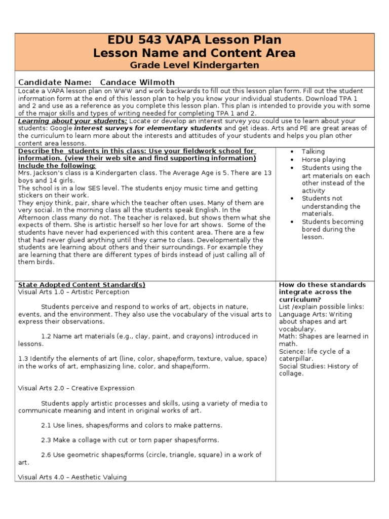 Vapa Di Lesson Plan Template Pre-Tpa SP 11 Rough Draft | PDF | Lesson ...