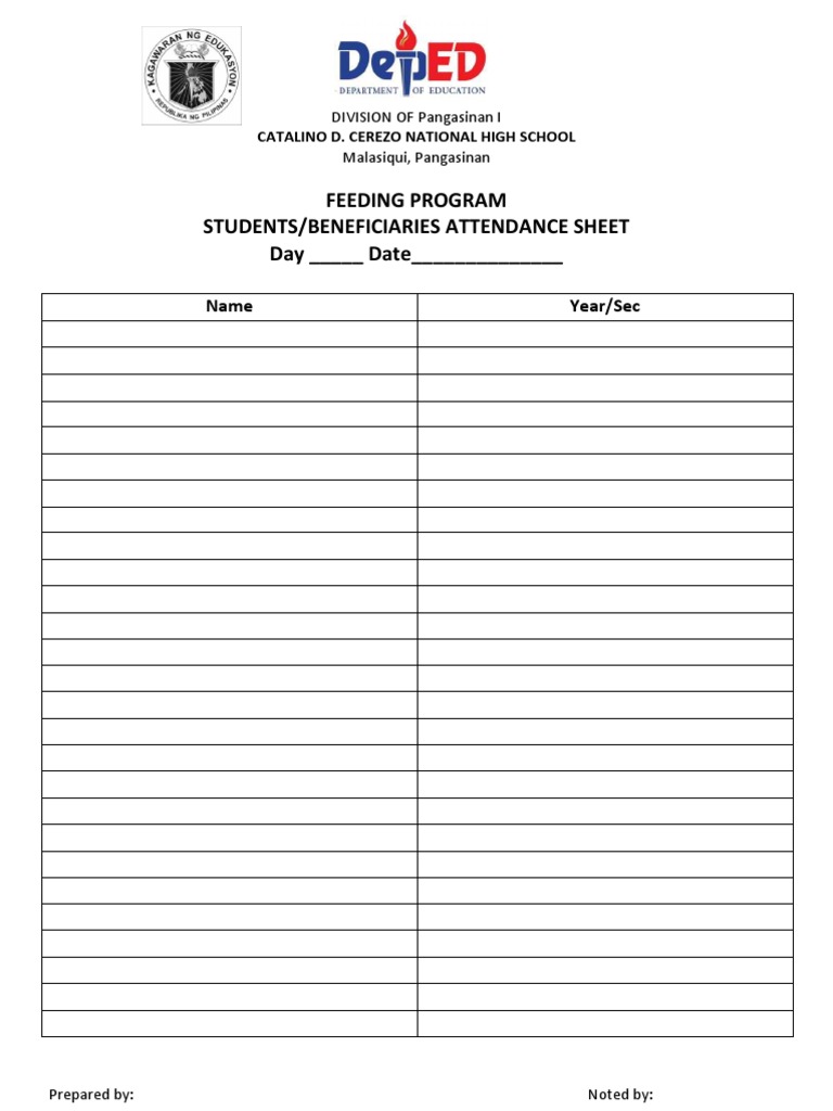 Feeding Program Attendance Sheets | PDF