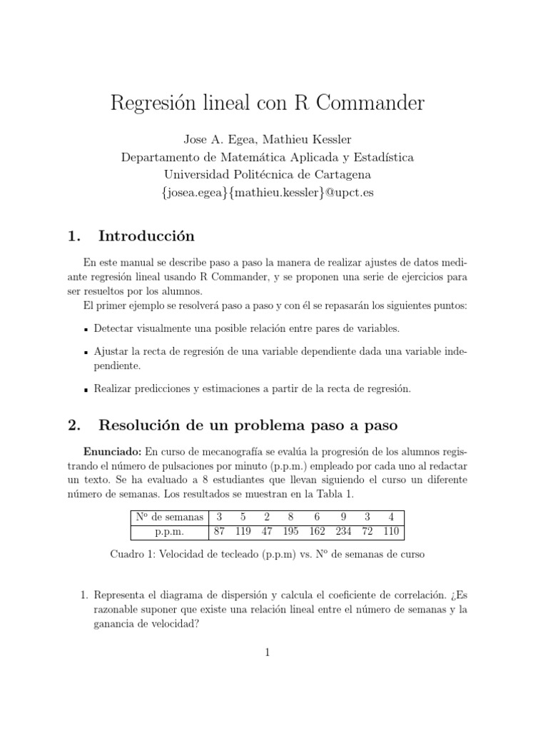 Regresion Lineal Con R Commander | PDF | R (lenguaje de programación) | Regresión lineal