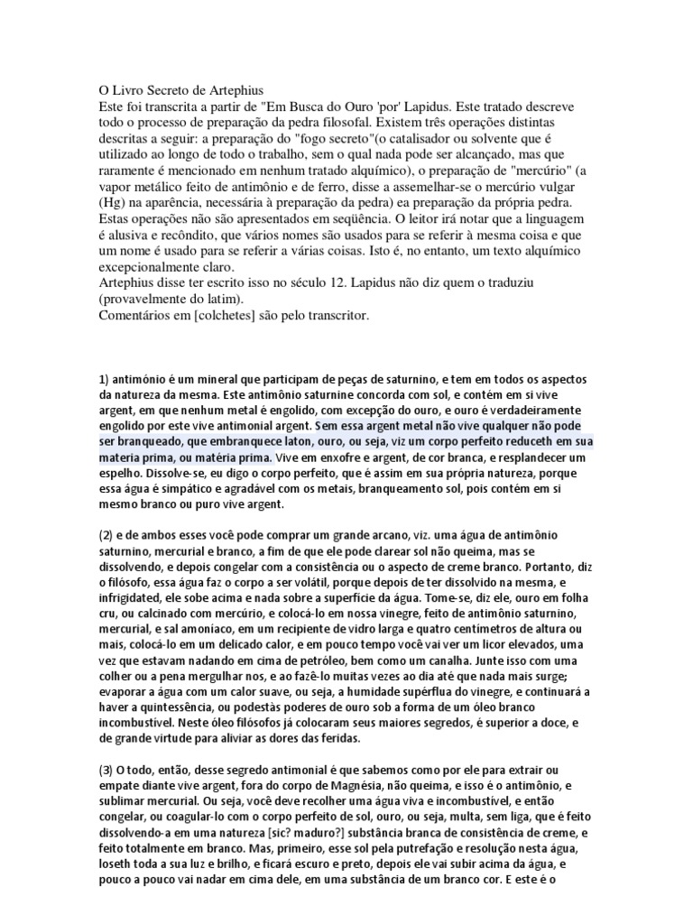 O Livro Secreto de Artephius PDF | PDF | Incêndios | Espírito