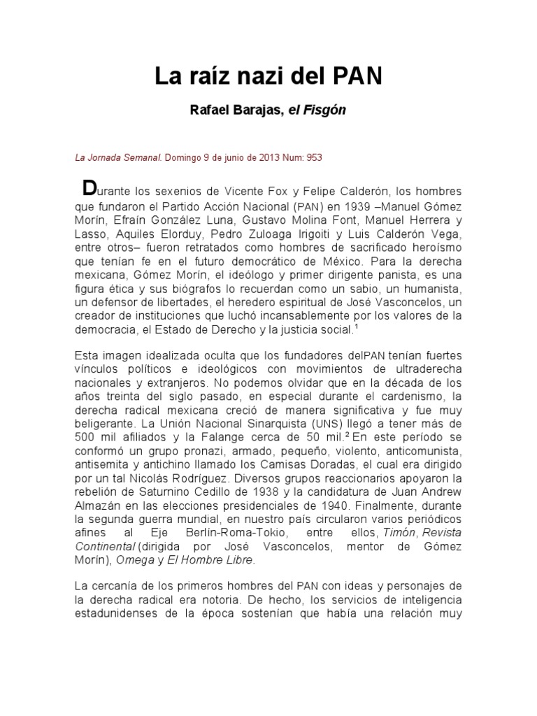 El Fisgón - La Raíz Nazi Del PAN | PDF | Alemania nazi | Fascismo
