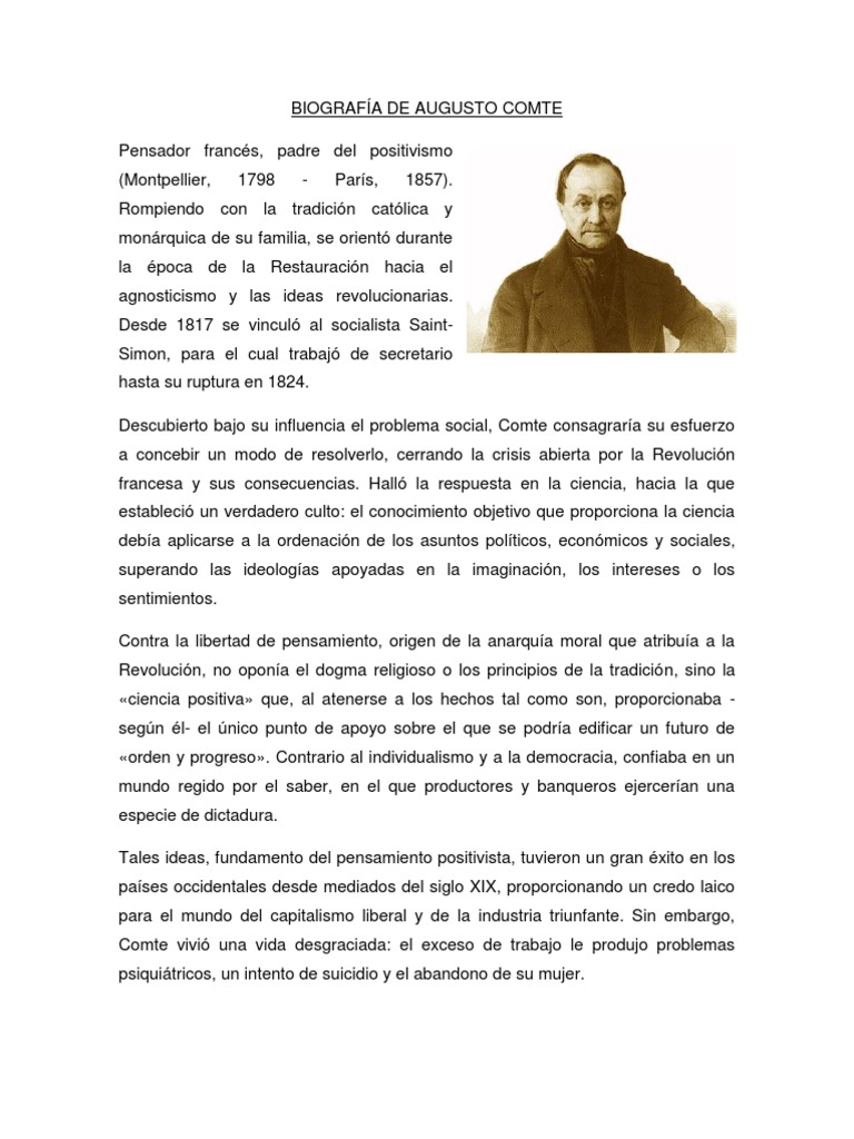 Biografía de Augusto Comte | Descargar gratis PDF | Movimientos filosóficos | Teorías sociológicas