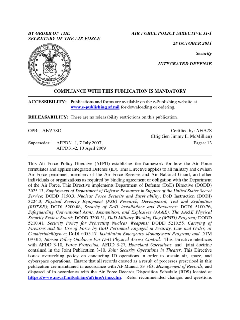 AFPD 31-1 Integrated Defence.pdf | United States Air Force | United ...