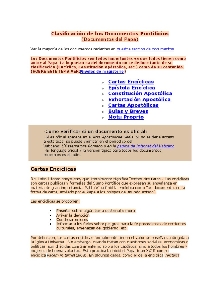 Clasificación de Los Documentos Pontificios | PDF | Santa Sede | Papa