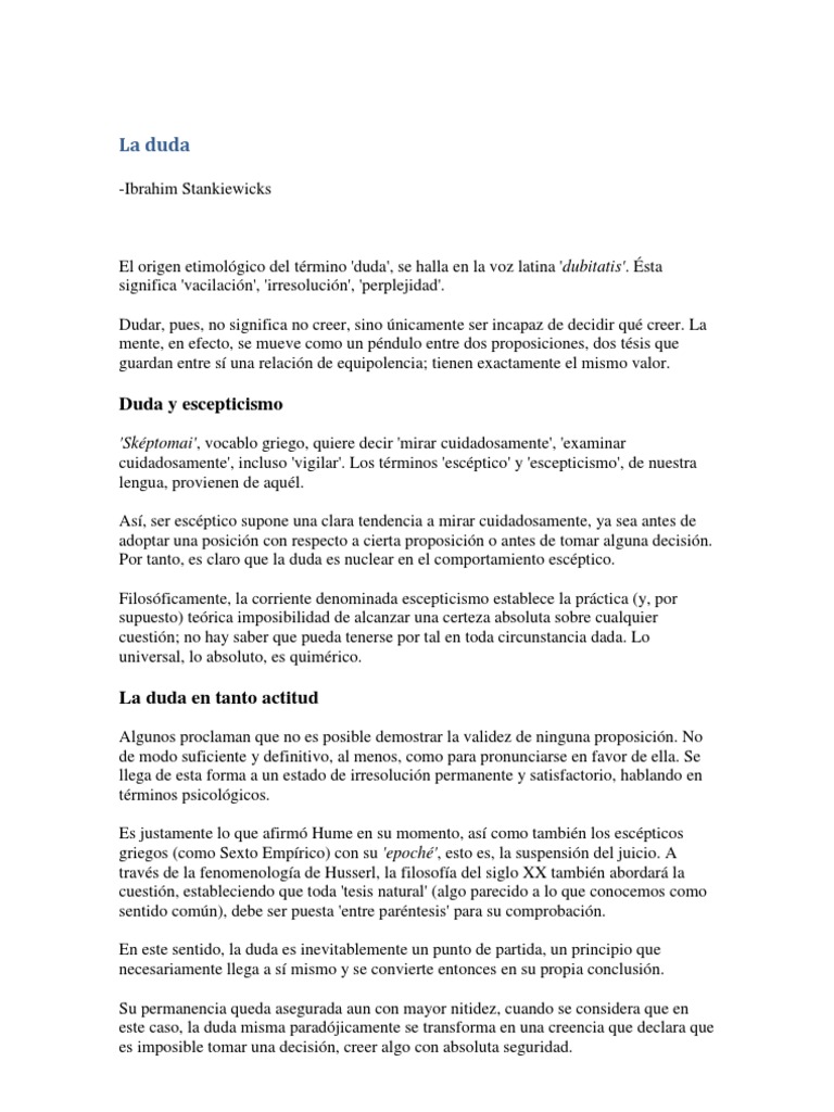 La Duda: Conceptos y Filosofía | PDF | Teorías filosóficas | Justificación