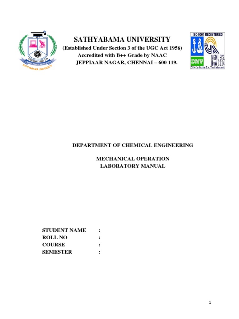 Schx4004 Mechanical Operations Lab | Download Free PDF | Mill (Grinding ...