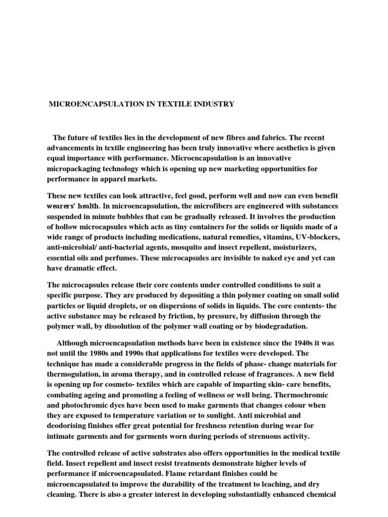 Microencapsulation in Textiles: Enabling Innovative Performance ...