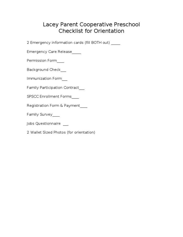 Preschool Orientation Checklist | PDF