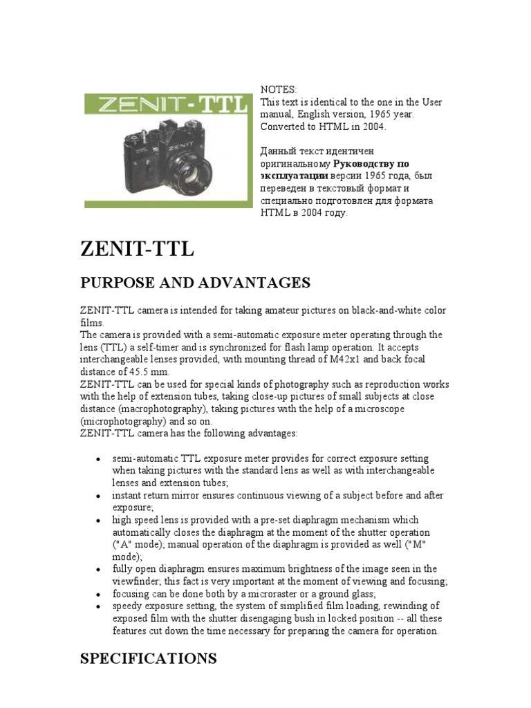 Zenit TTL Eng | PDF