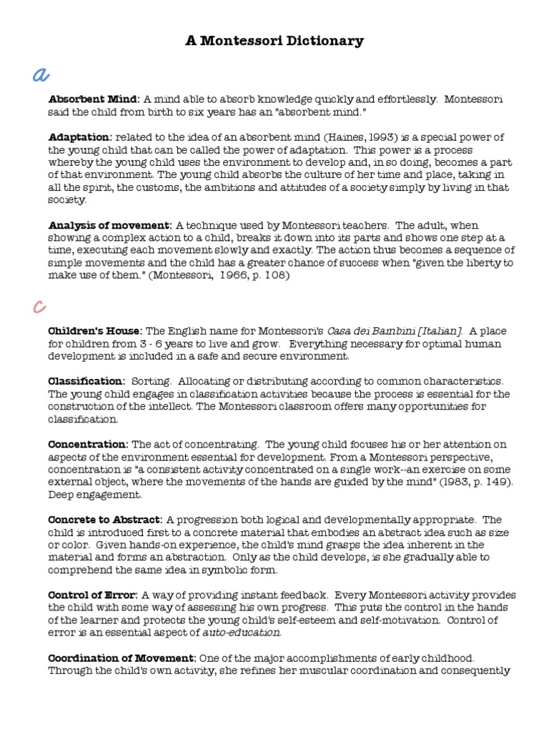 A Guide to Montessori Principles and Terminology | PDF | Montessori ...