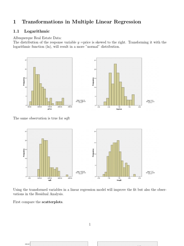 1 Transformations in Multiple Linear Regression: 1.1 Logarithmic | PDF