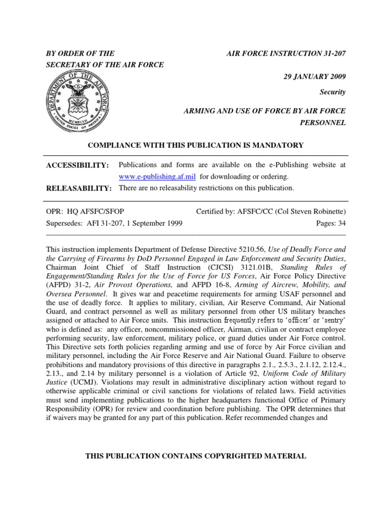 AFI 31-207 Arming and Use of Force by Air Force.pdf | United States Air ...