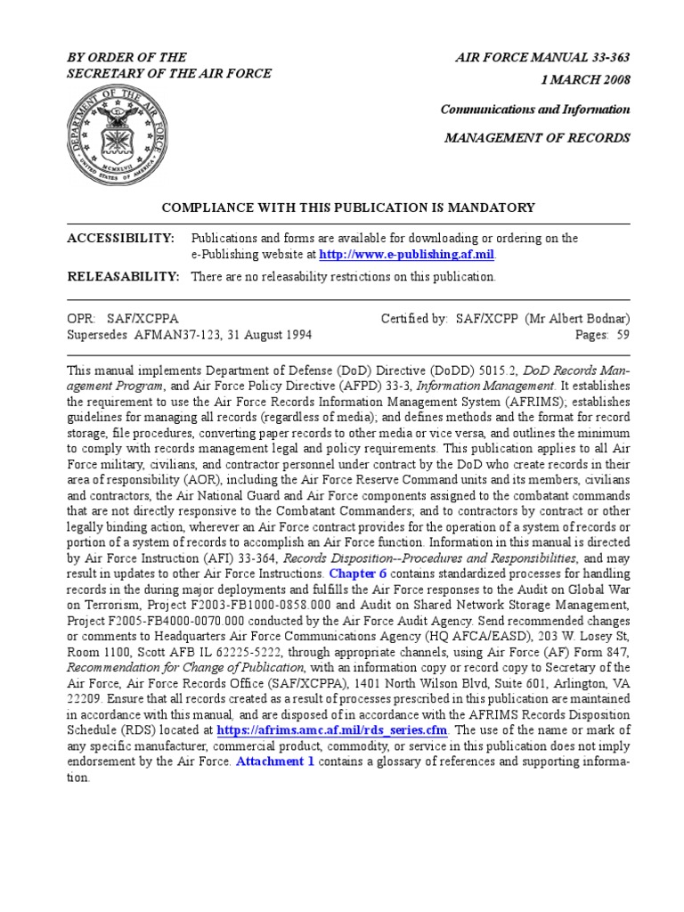 AFMAN 33-363 Management of Records | Records Management | Floppy Disk