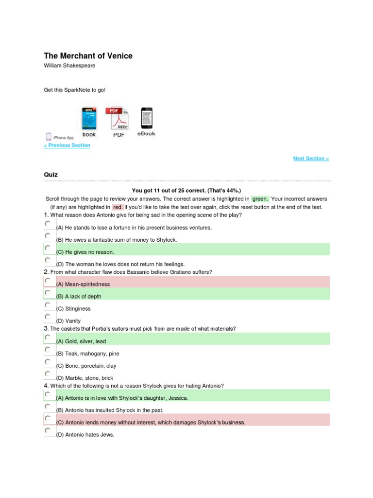 The Merchant of Venice - QUIZ | PDF | The Merchant Of Venice | Shylock