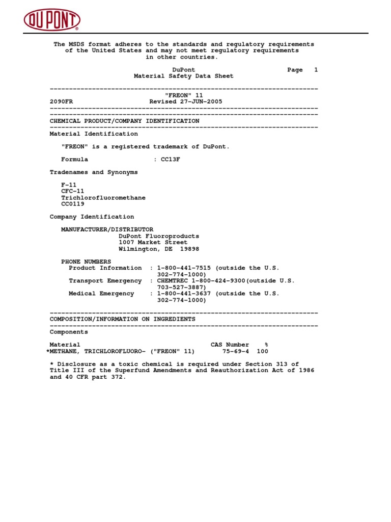 Freon 11 | PDF | Dangerous Goods | Toxicity