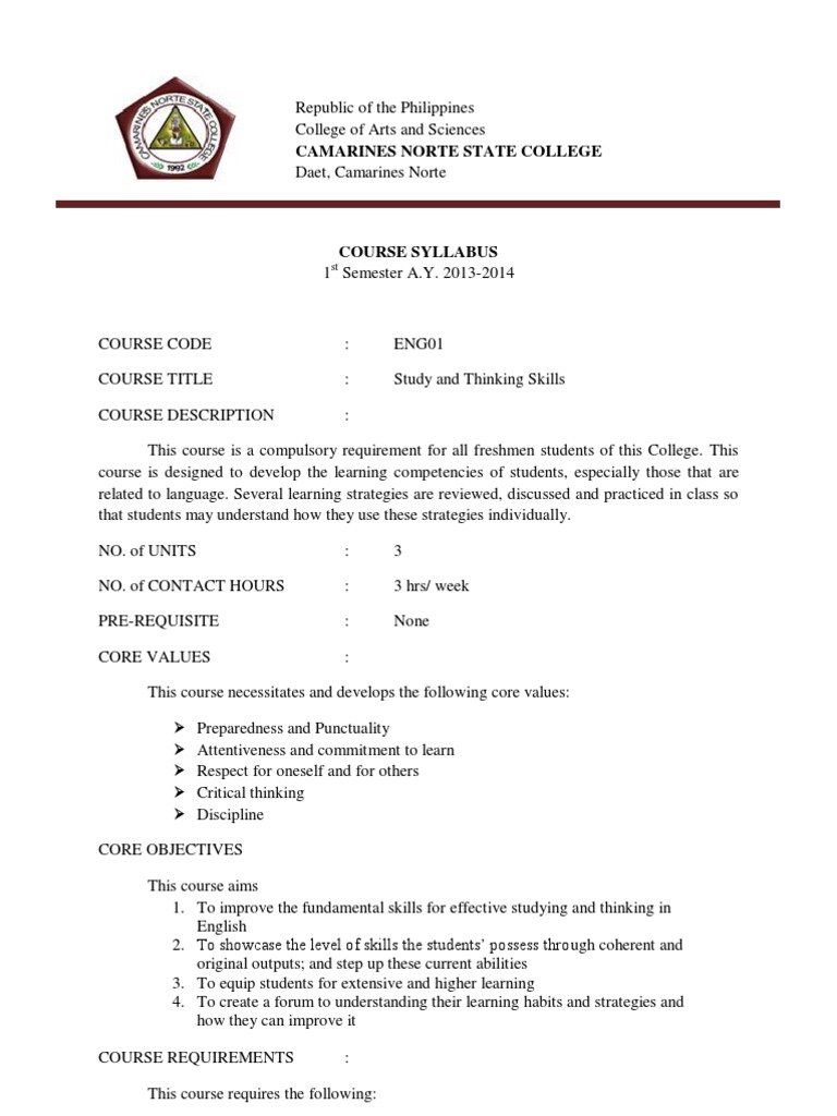 Study and Thinking Skills Syllabus | PDF | Reading Comprehension | Test ...