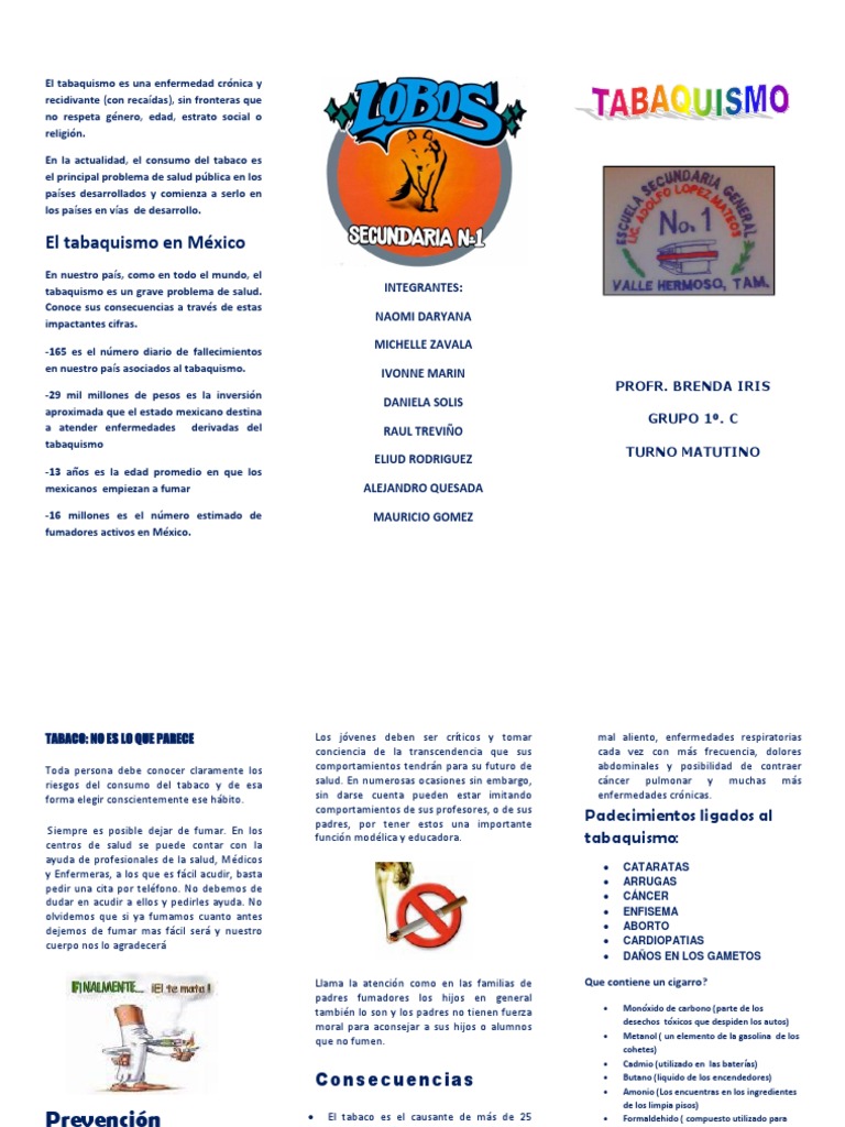 Tríptico sobre el Tabaquismo y sus Efectos | PDF | Fumar tabaco | Adicción
