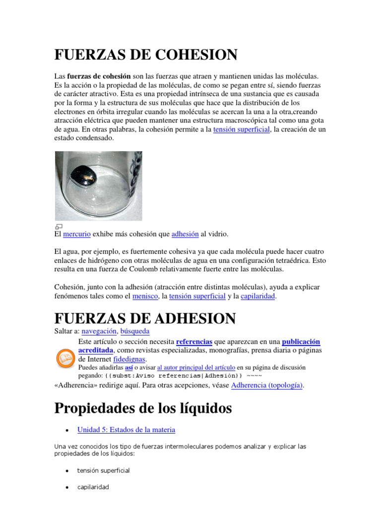 Cohesión y Adhesión en Líquidos | PDF | Adhesión | Atómico