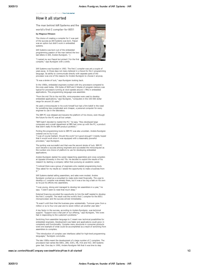Anders Rundgren, Founder of IAR Systems - IAR | PDF | Embedded System ...