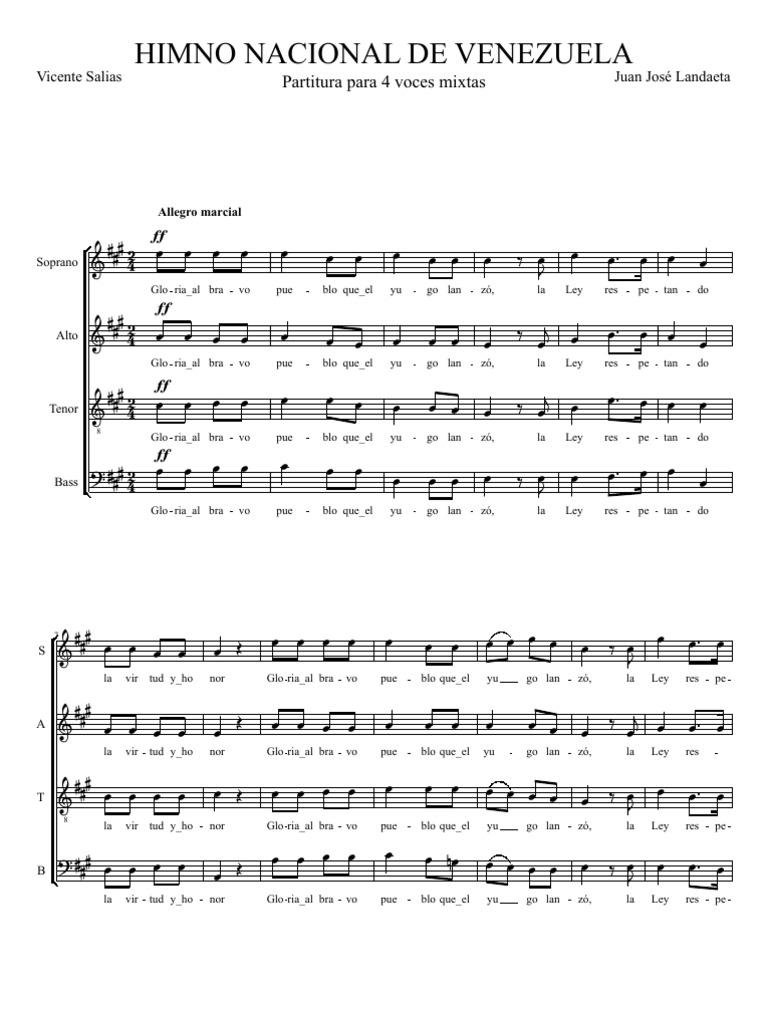 Himno Nacional de Venezuela Parte Coral | PDF | Música vocal | Canto