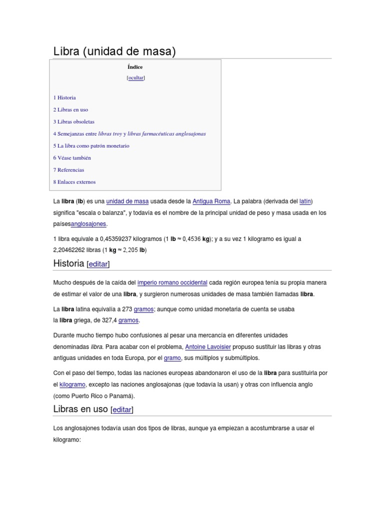 Libra | PDF | Libra (masa) | Sistema Internacional de Unidades