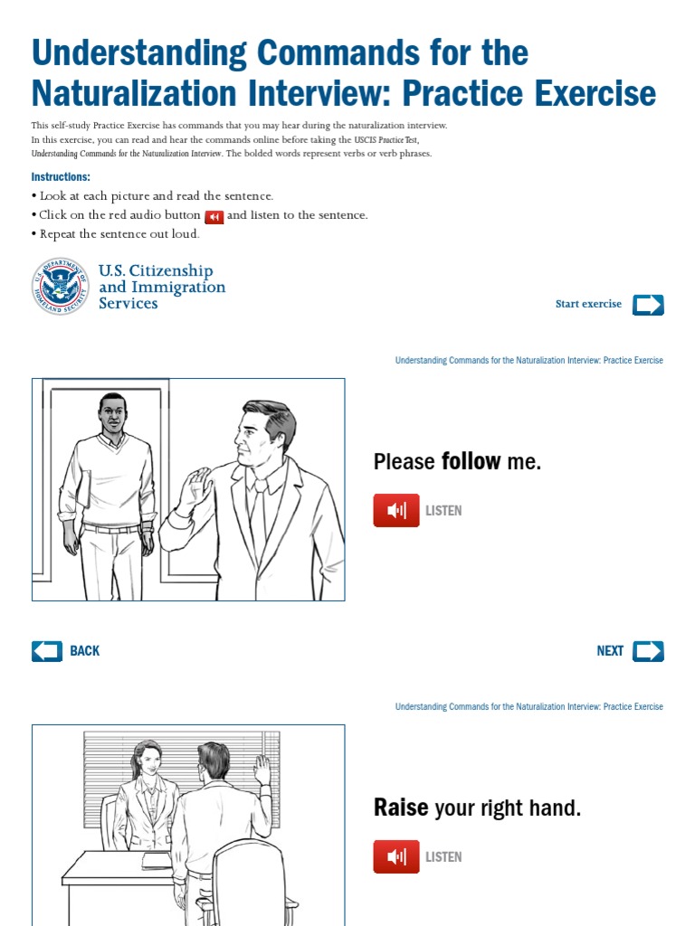 Understanding Commands For The Naturalization Interview: Practice ...