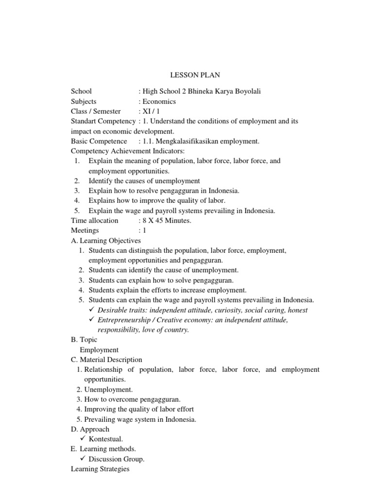 Lesson Plan | PDF | Labour Economics | Lesson Plan