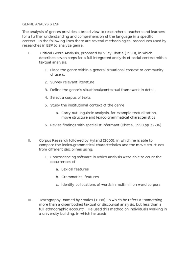Genre Analysis Outline (ESP) | PDF