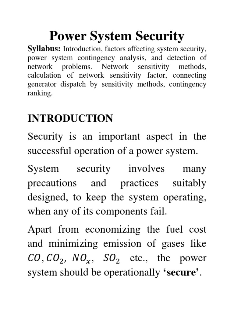 Ch 2 Power System Security Pdf Electric Power System Electric Power Transmission