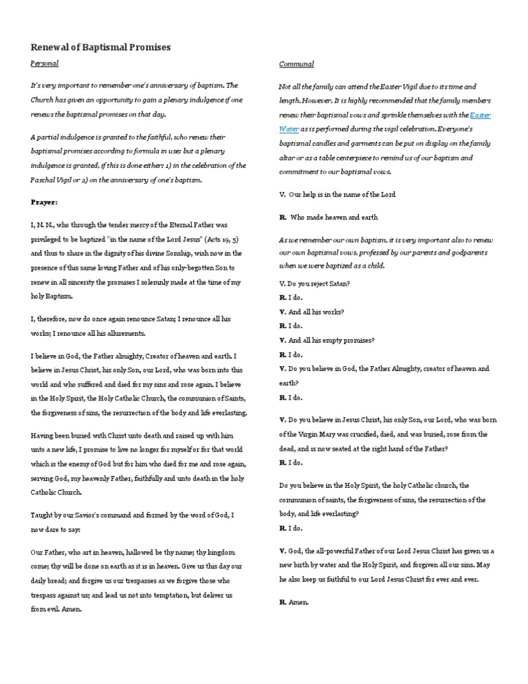 Renewal of Baptismal Promises | Baptism | God The Father
