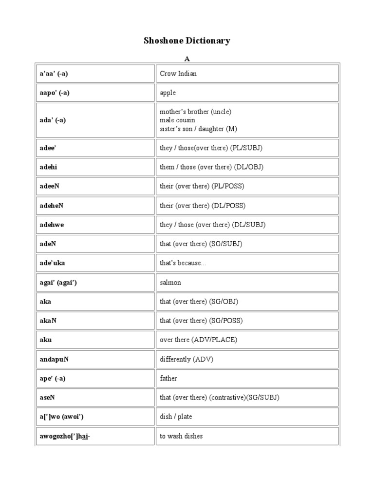 Shoshone Language Lexicon | PDF | Grammatical Number | Verb