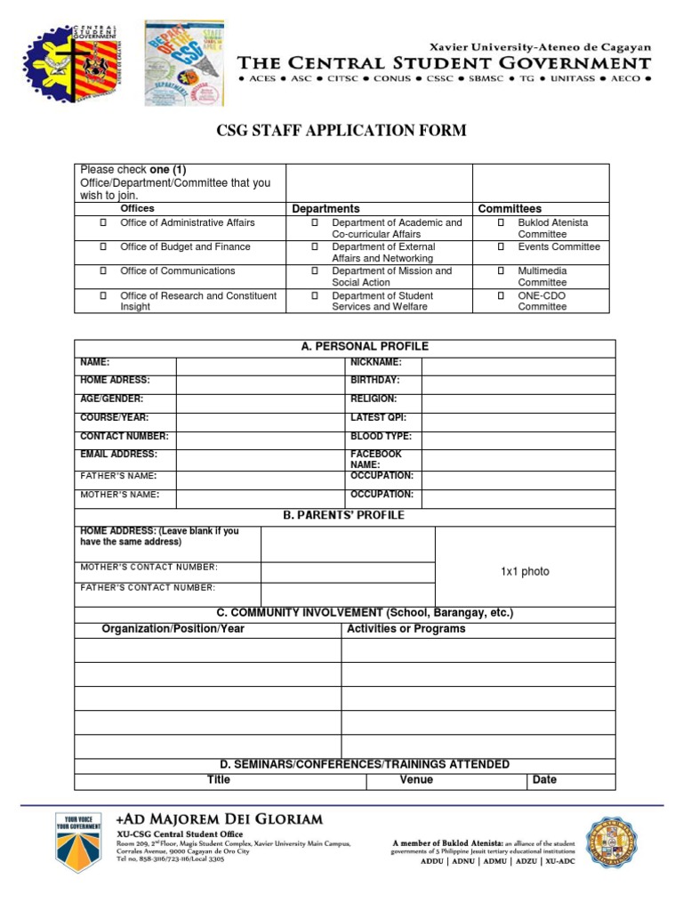 CSG Staff Application Form | PDF