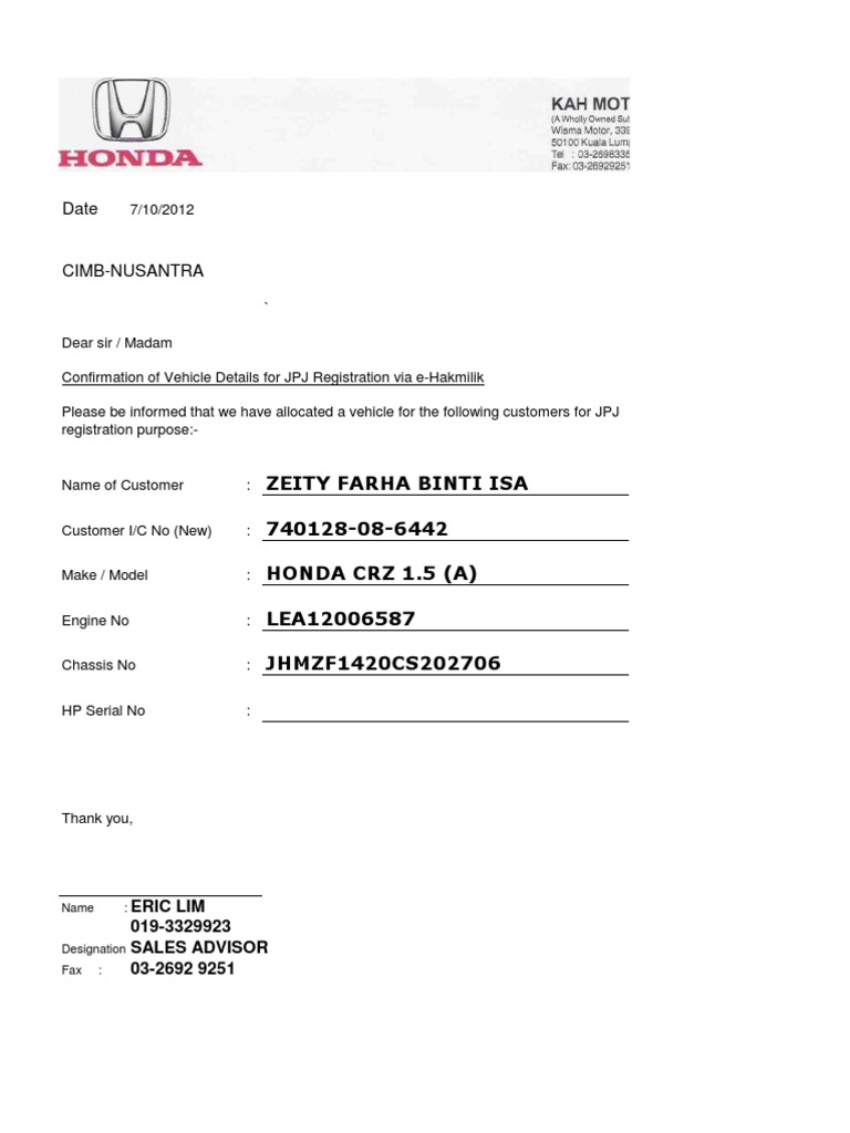 JPJ Vehicle Registration Confirmation | PDF | Business
