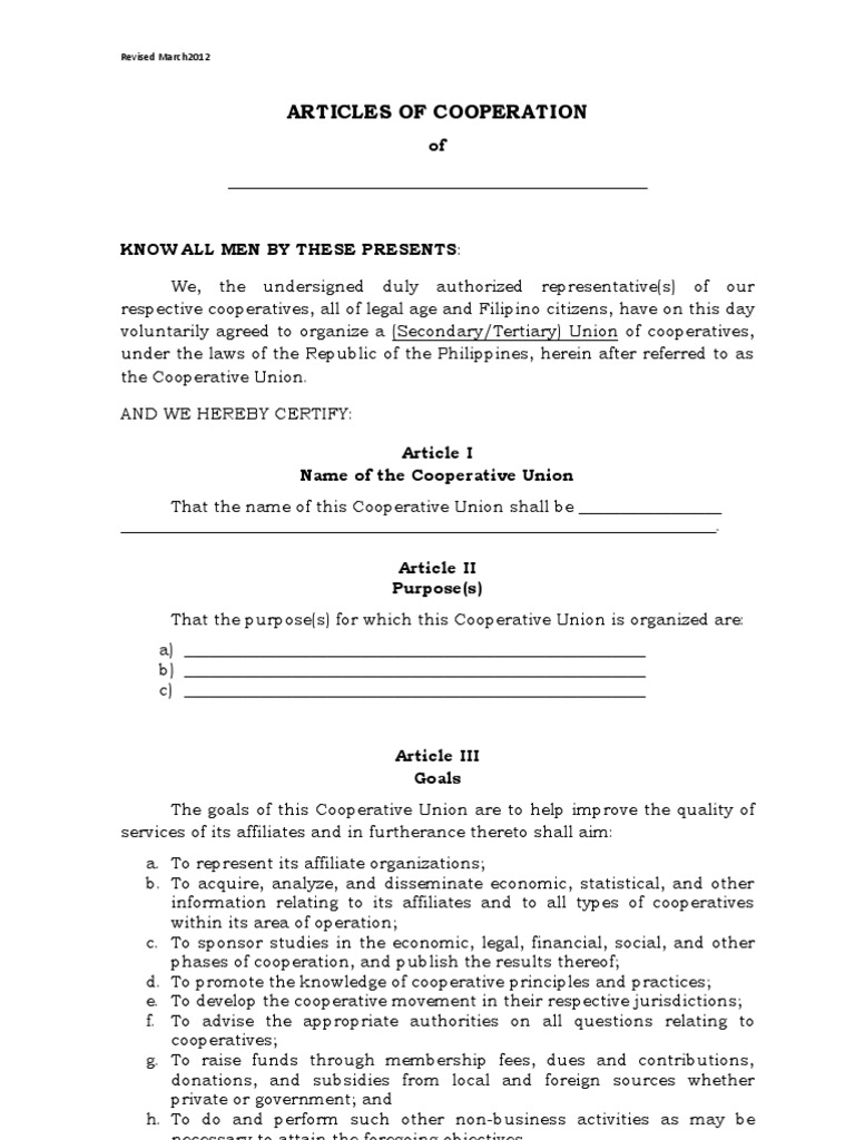 Model AC Union | PDF | Cooperative | Article One Of The United States ...