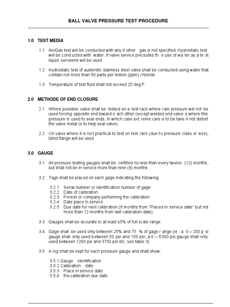Prosedur Testing Ball Valve KVC | PDF | Valve | Calibration