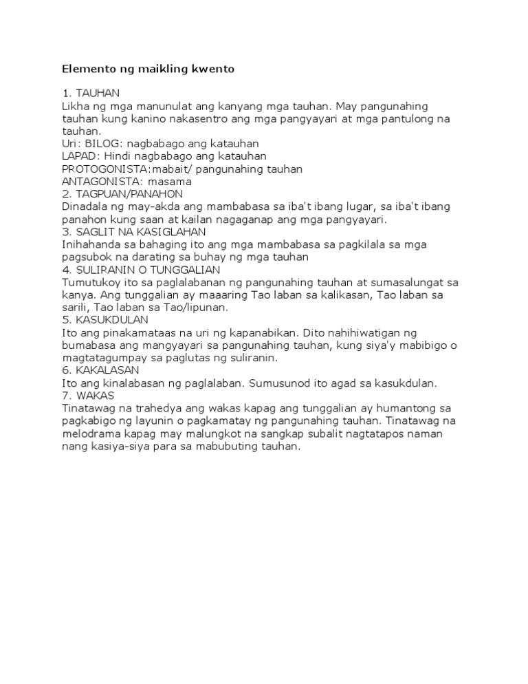 Elemento NG Maikling Kwento | PDF