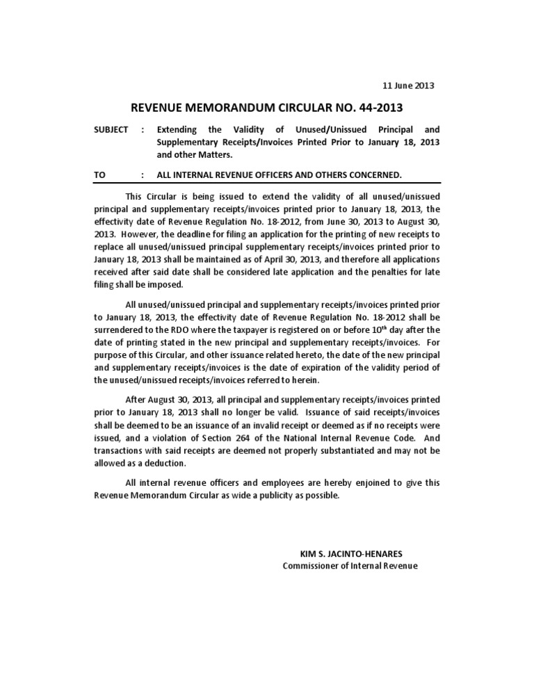 PH Bureau of Internal Revebue (BIR) Memo On Required New Receipts ...
