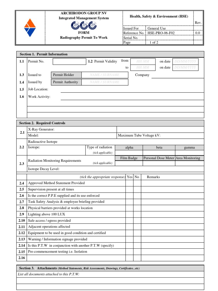 Radiography Permit To Work | PDF | Radioactive Decay | Radiography