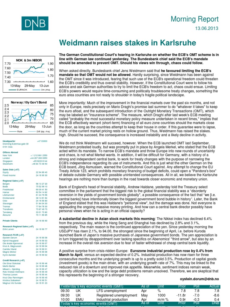 Weidmann Raises Stakes in Karlsruhe: Morning Report | PDF | European Central Bank | Financial ...