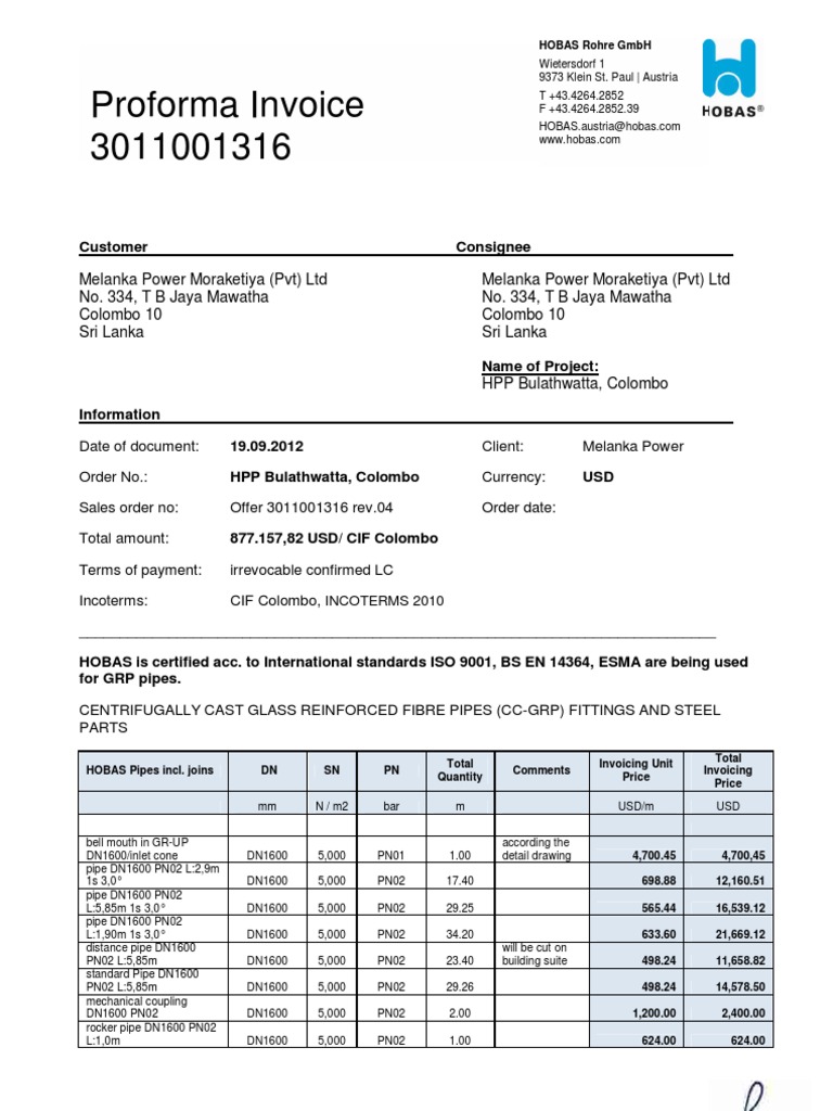 Bulathwatta Colombo Sri Lanka - Proforma Invoice-Rev PDF | PDF ...