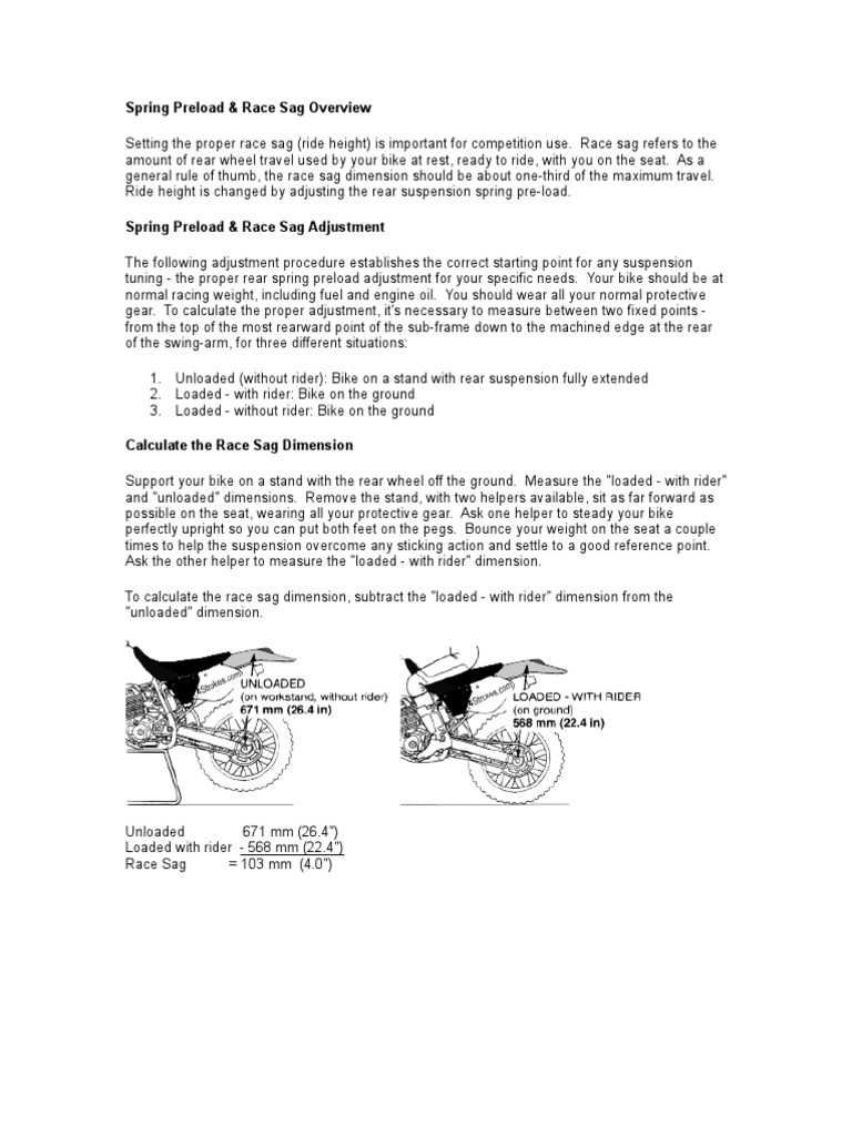 Suspension - Spring Preload&Race Sag | PDF | Suspension (Vehicle ...