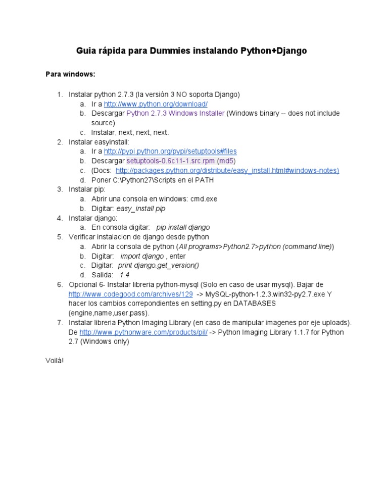 Guia Rápida para Dummies Instalando Python+Django | PDF | Juegos y actividades | Informática