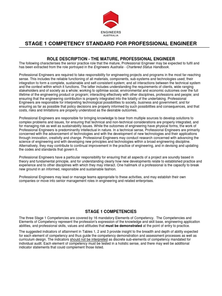 Stage 1 Competency Standards PDF | PDF | Competence (Human Resources) | Engineering