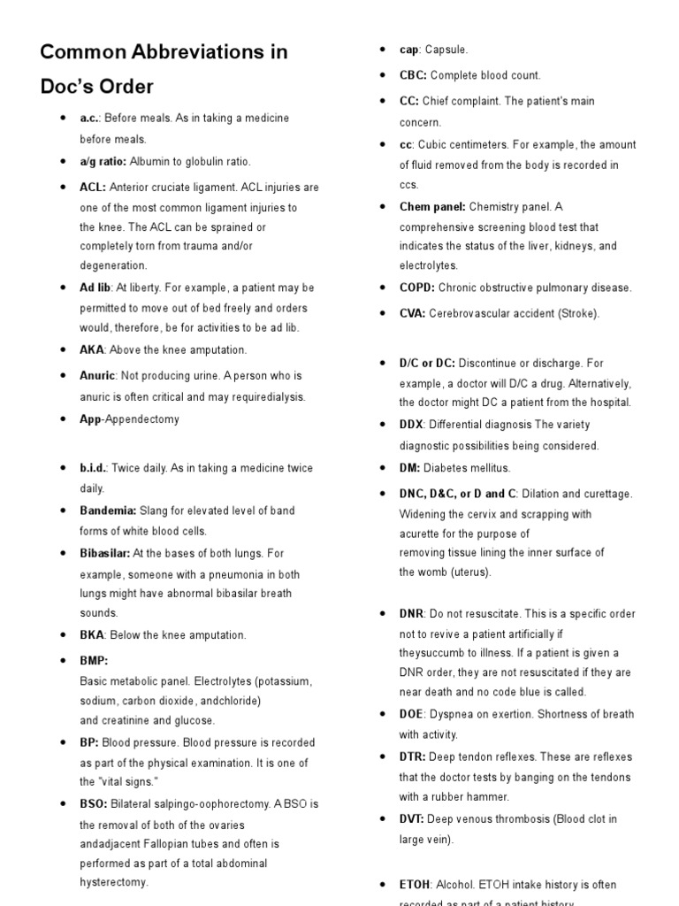 Handout Medical Abbreviations | PDF | Health Sciences | Medicine