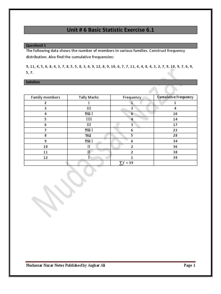 Unit# 6 Basic Statistic Exercise 6.1 | PDF | Mathematical Problem ...
