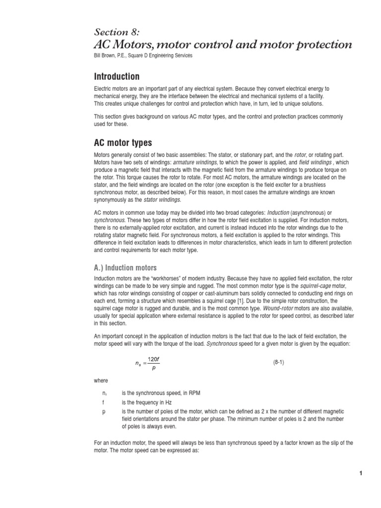 AC Motors, Motor Control and Motor Protection | PDF | Electrical ...