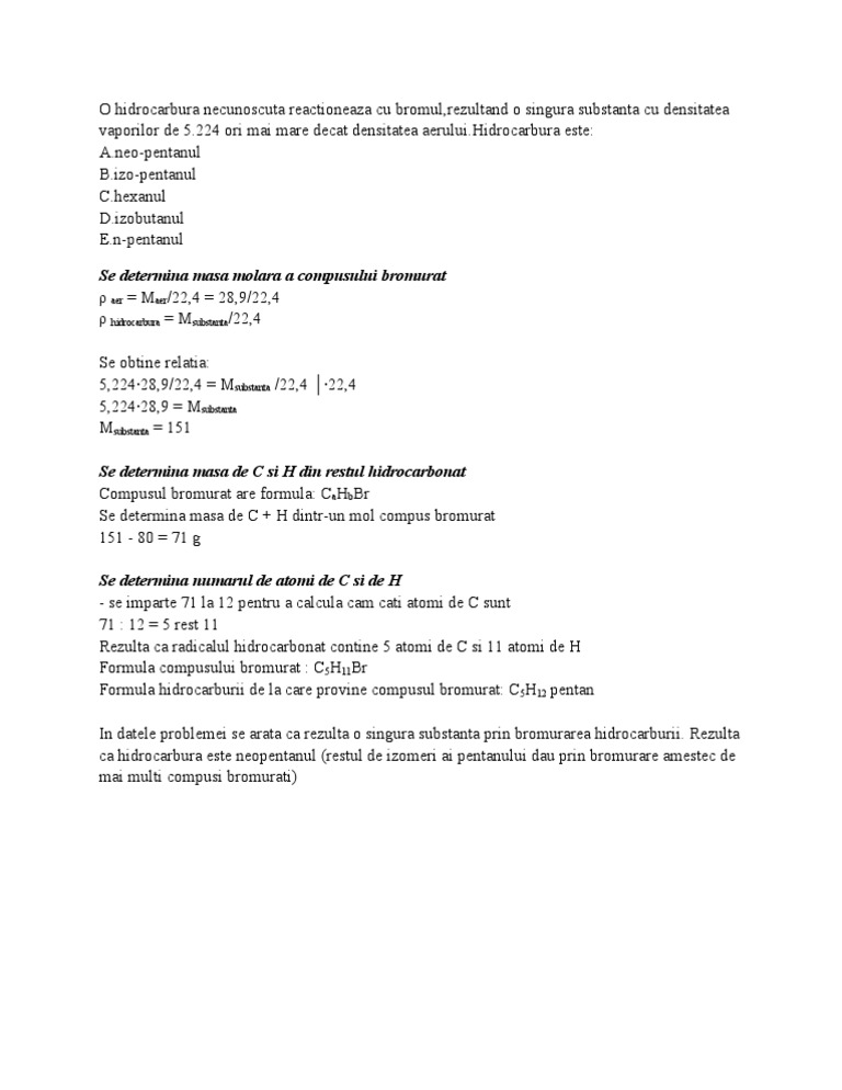 O Hidrocarbura Necunoscuta Reactioneaza Cu Bromul | PDF