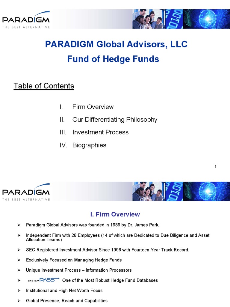 PARADIGM Global Advisors, LLC Fund of Hedge Funds | PDF | Hedge Fund ...