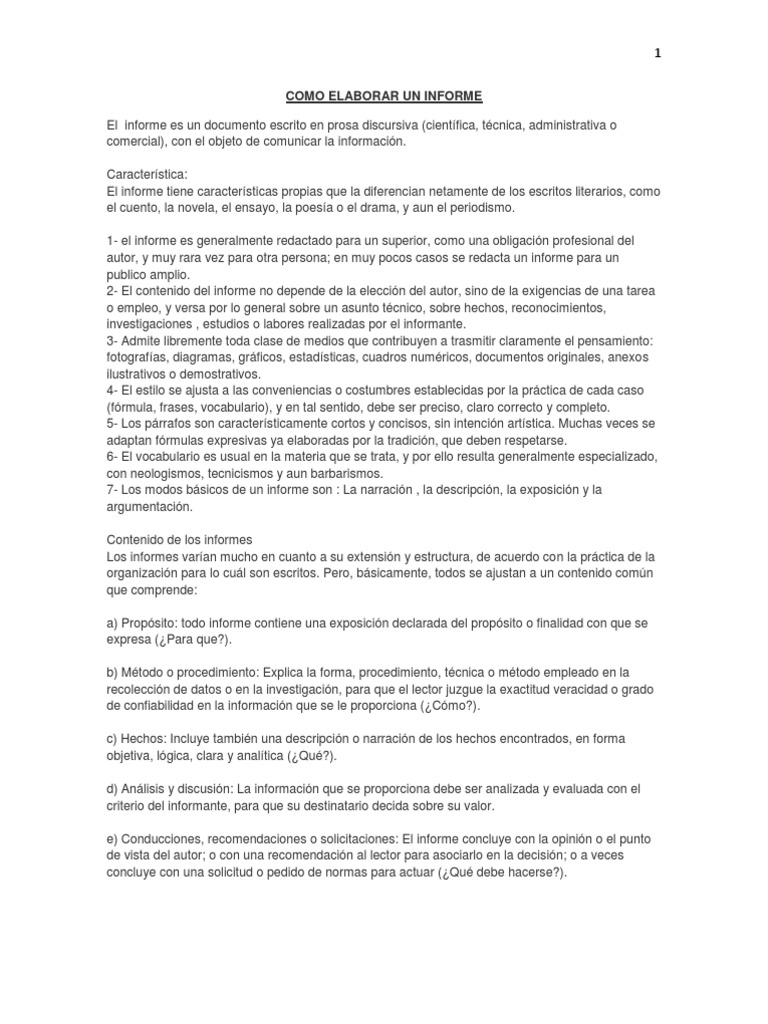 COMO ELABORAR UN INFORMEEl Informe Es Un Documento Escrito en Prosa ...