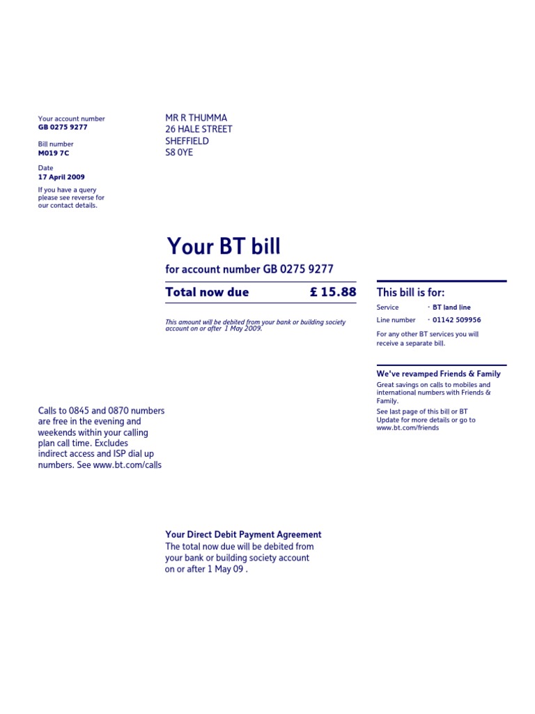 Your BT Bill: 15.88 Total Now Due | PDF | Invoice | Telecommunications